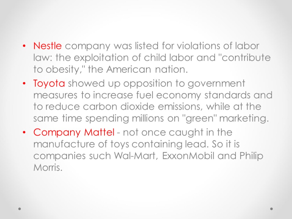 Business ethics and corporate social responsibility. Name some