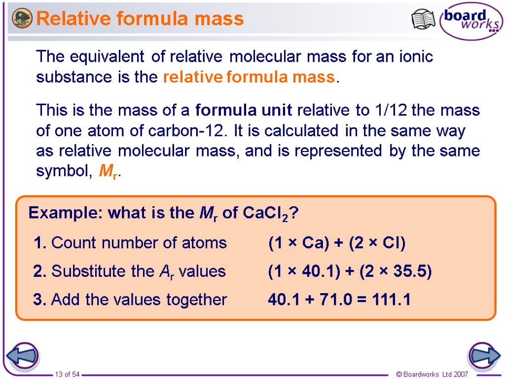 AMOUNT OF SUBSTANCE Relative atomic, molecular and formula