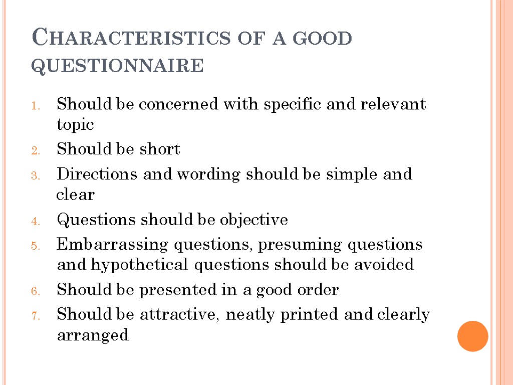 QUSTIONNAIREcontent Questionnaire Characteristics of the good ...