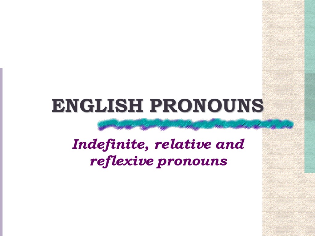 ENGLISH PRONOUNS Indefinite, relative and reflexive pronouns. Reflexive