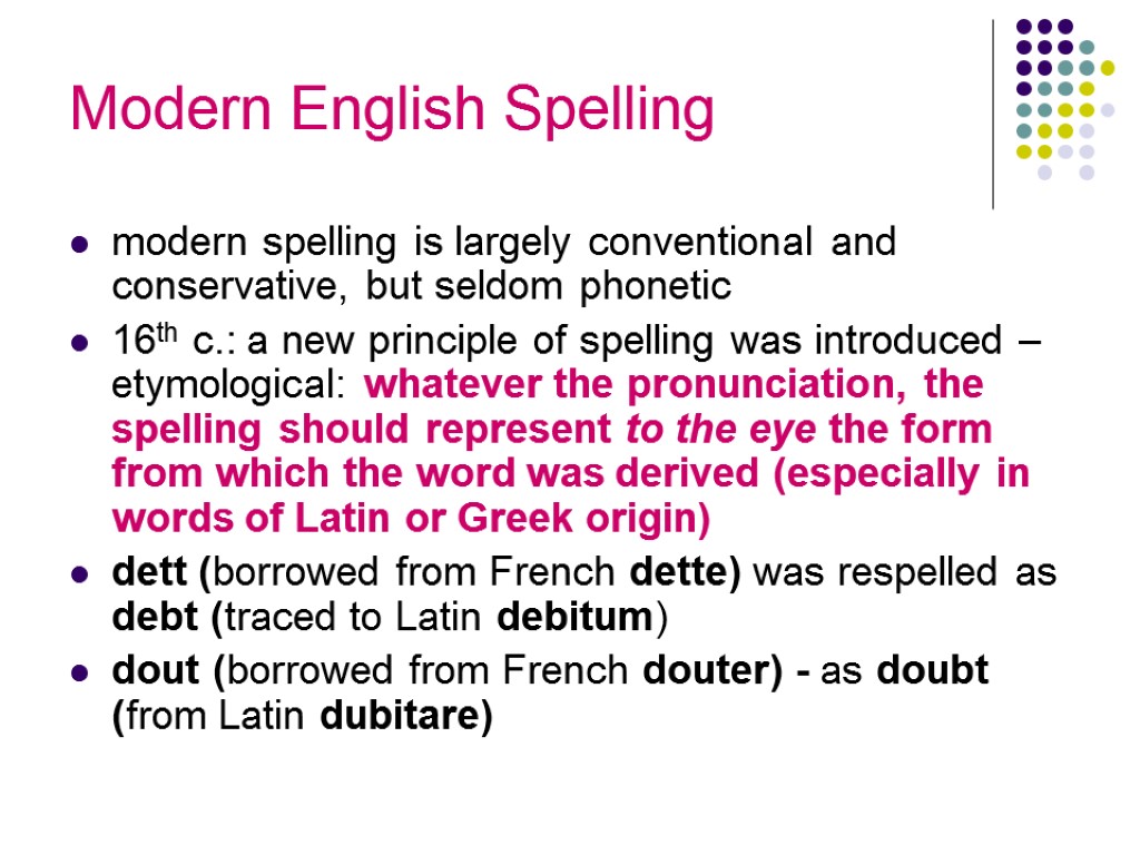Historical Foundations of Modern English Spelling. List of