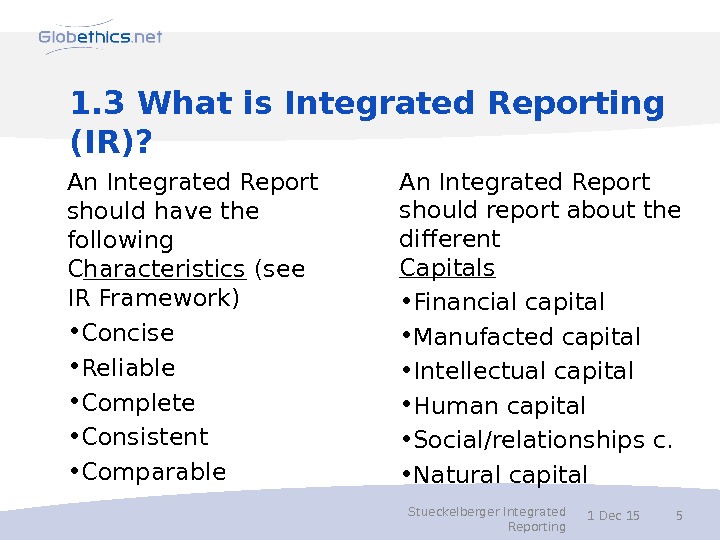From Integrity Behaviour to Integrated Reporting Professor of