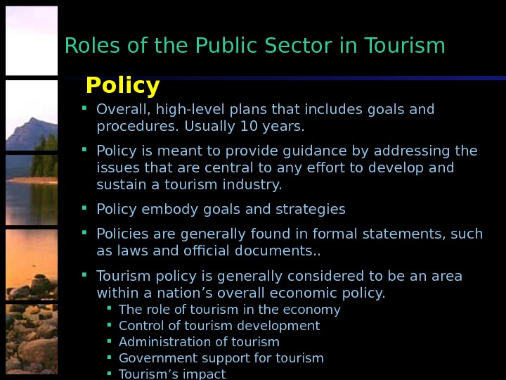 Lecture 12 The Role of Government in Tourism