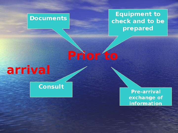 Arrival at the port. Pilotage. Prior to