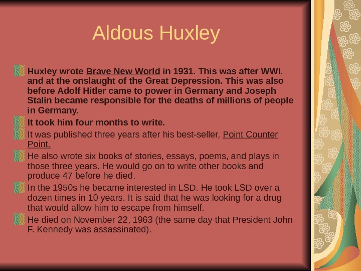 Brave New World Aldous Huxley Fun Facts