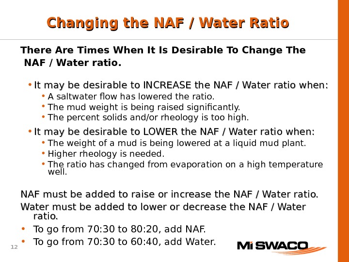 1 CALCULATIONS FOR NAF BASE MUDS 2