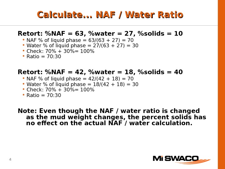 1 CALCULATIONS FOR NAF BASE MUDS 2