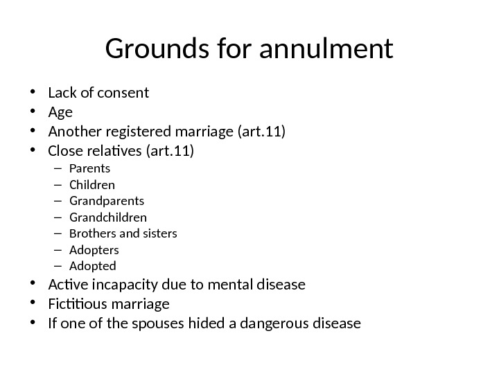 Презентация dissolution and voidance of marriage