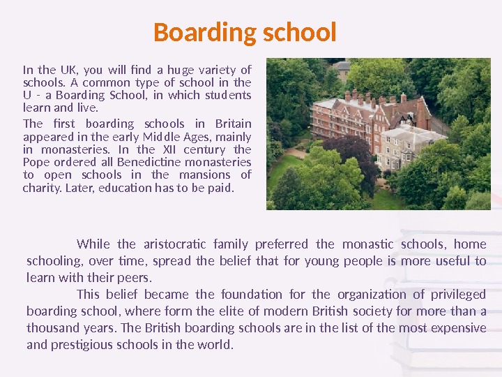 Educational system in Great Britain Boarding school