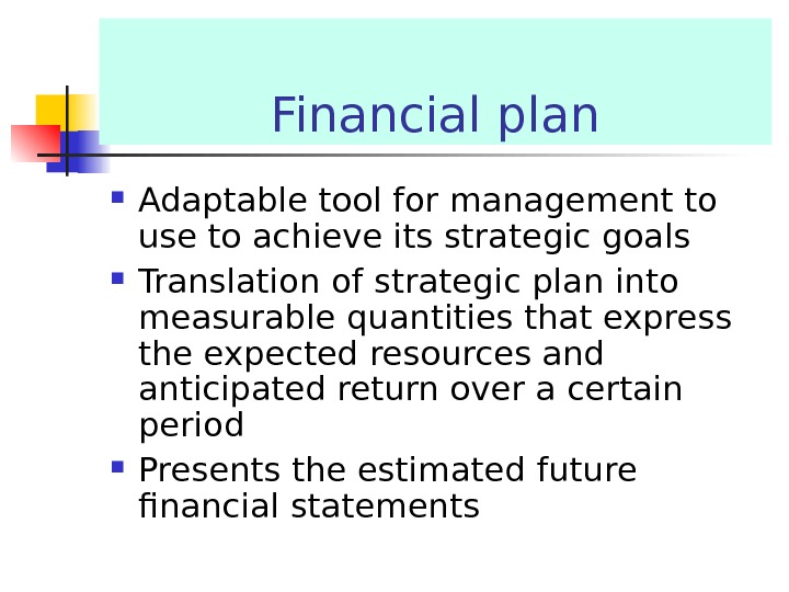 Financial Planning Plans: strategic, operating,