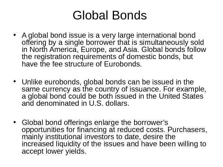 International Bond Market Plan: 1. Structure of