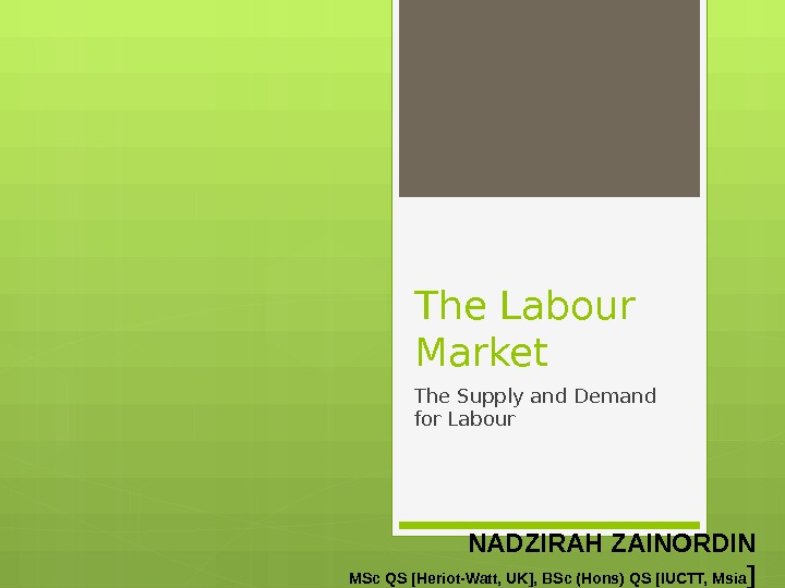 The Labour Market The Supply and Demand for