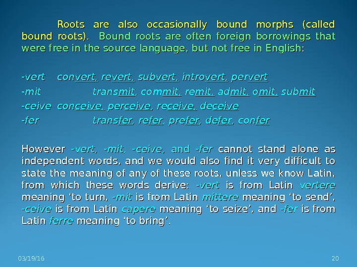 Lecture 2. The International Structure of Words