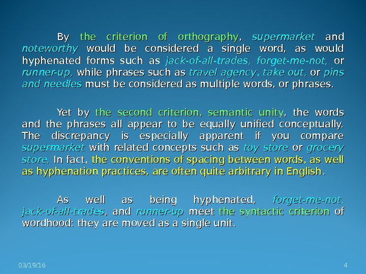 Lecture 2. The International Structure of Words