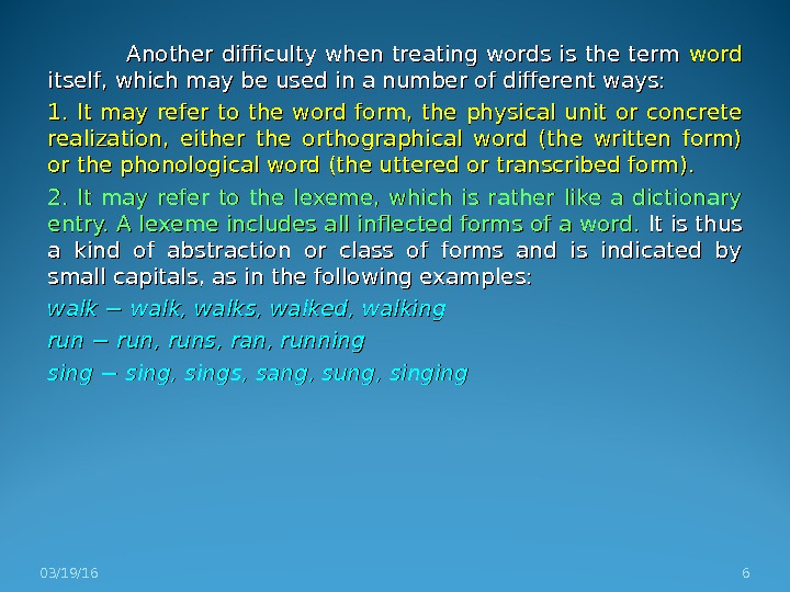 Lecture 2. The International Structure of Words