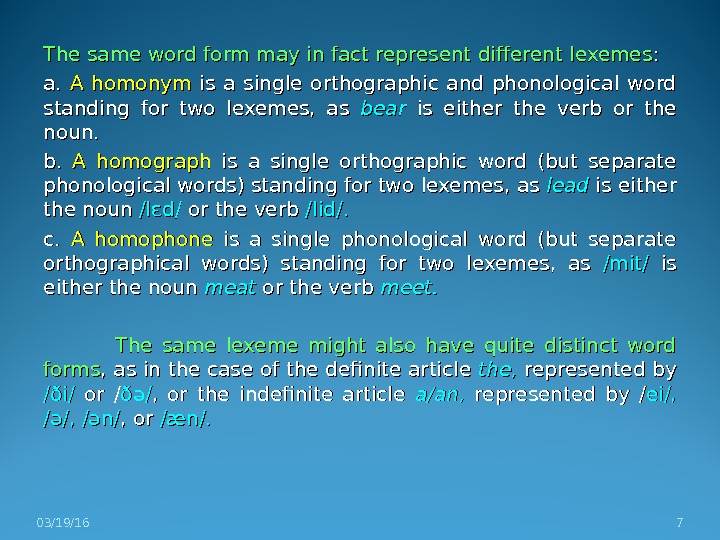 Lecture 2. The International Structure of Words