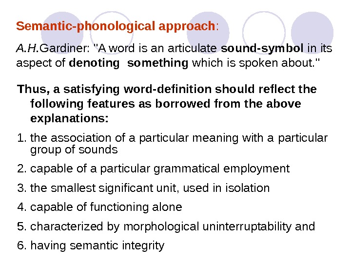 Word as the basic unit of language Lecture