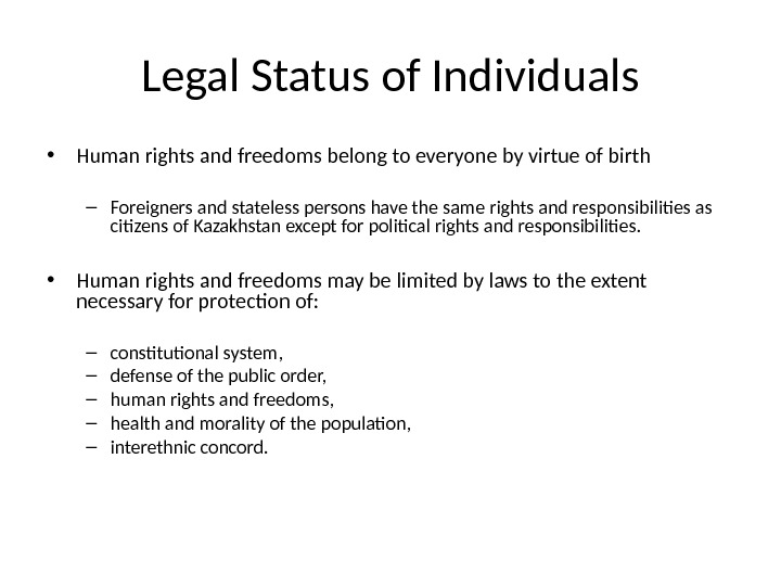 Презентация legal status of individuals