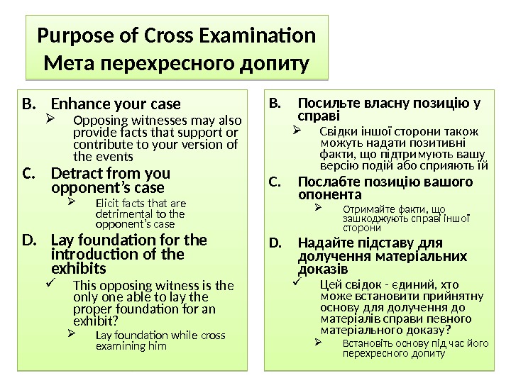 Lesson 2. 2: Cross Examination Заняття 2. 2: