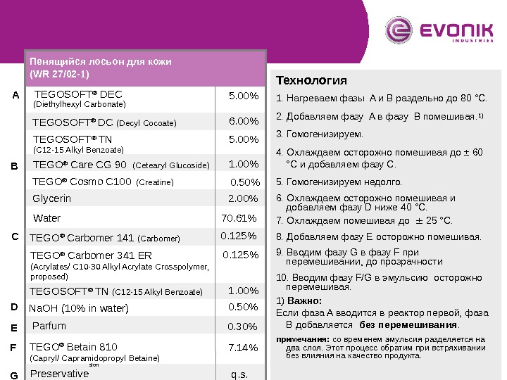 TEGO ® Cosmo C 100 восстановитель стареющей
