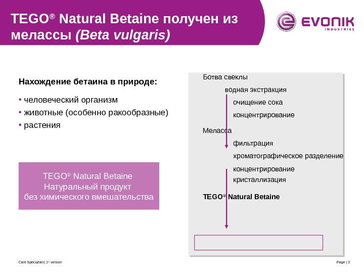 TEGO ® Natural Betaine From Nature to
