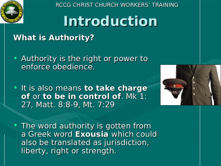 RCCG CHRIST CHURCH WORKERS’ TRAINING AUTHORITY AND SUBMISSION