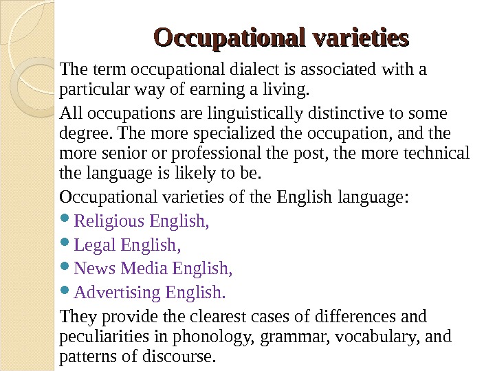 Variants of the English Language Lecture 15