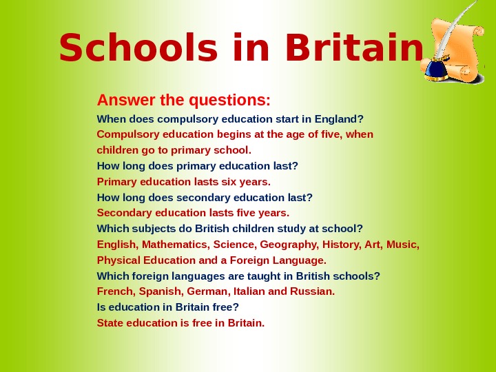 Презентация schools in britain