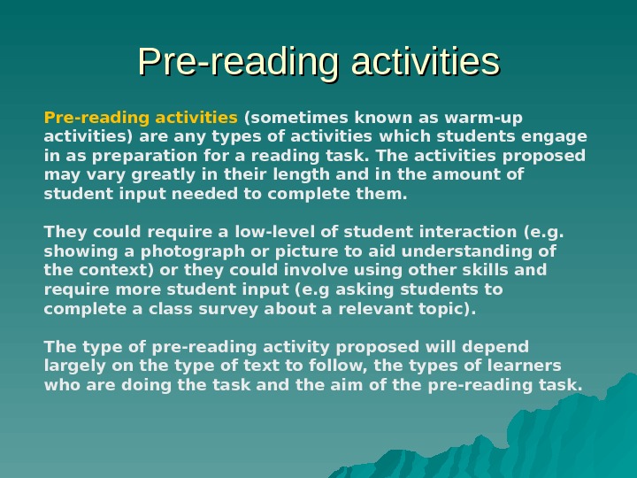 Teaching reading communicatively Types of reading
