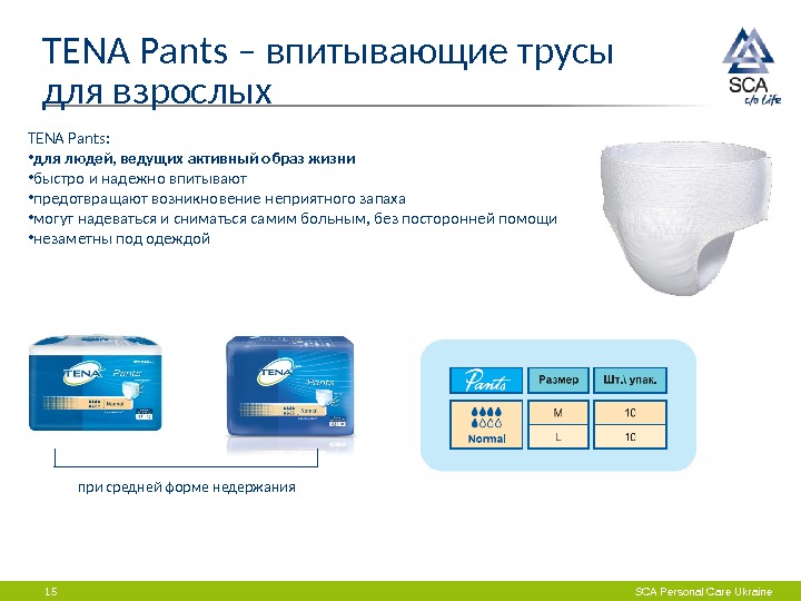 TENA Ассортимент продукции при недержании SCA Personal