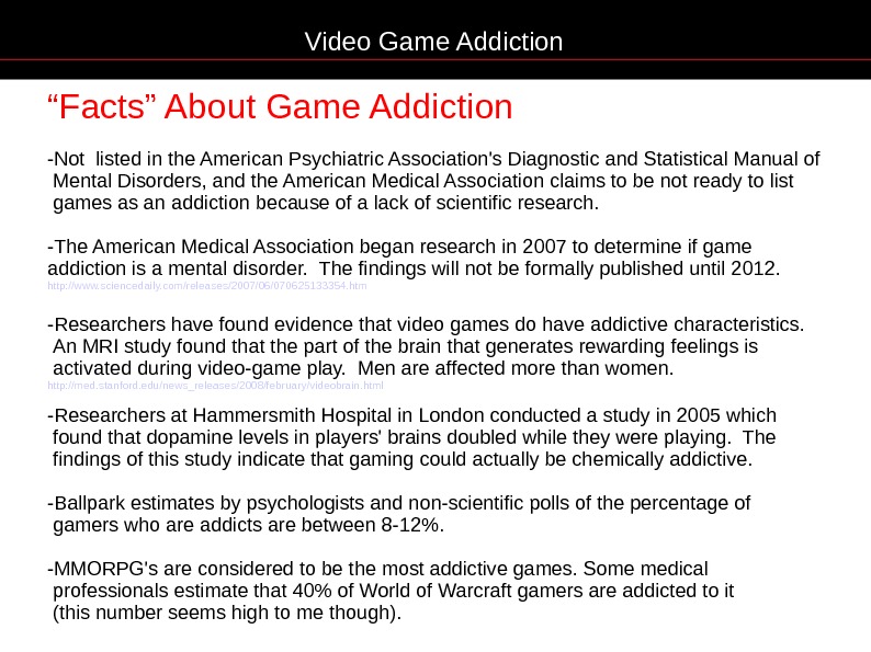 Презентация video game addiction