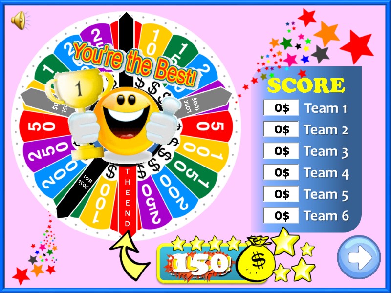 SPIN THE WHEEL GAME Team 1 Team 2