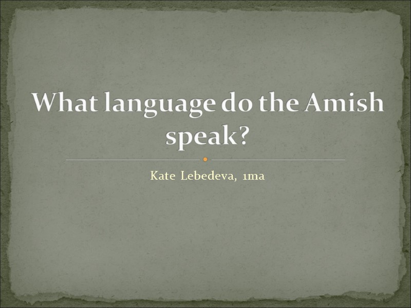 Kate Lebedeva, 1ma What language do the Amish