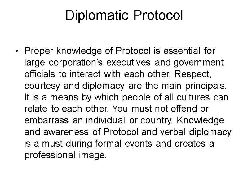 Organization of the Diplomatic Protocol in Italy Diplomatic