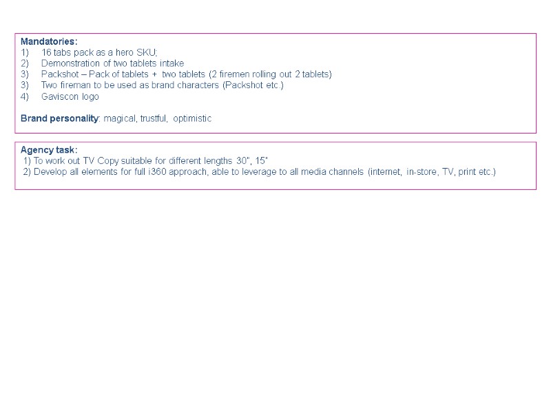 Gaviscon Double action TVC-development Brief 12 October 2012