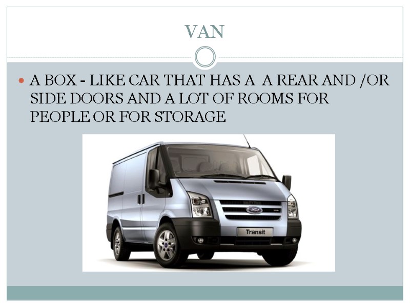 Parts of a car (plan) Introduction Different types