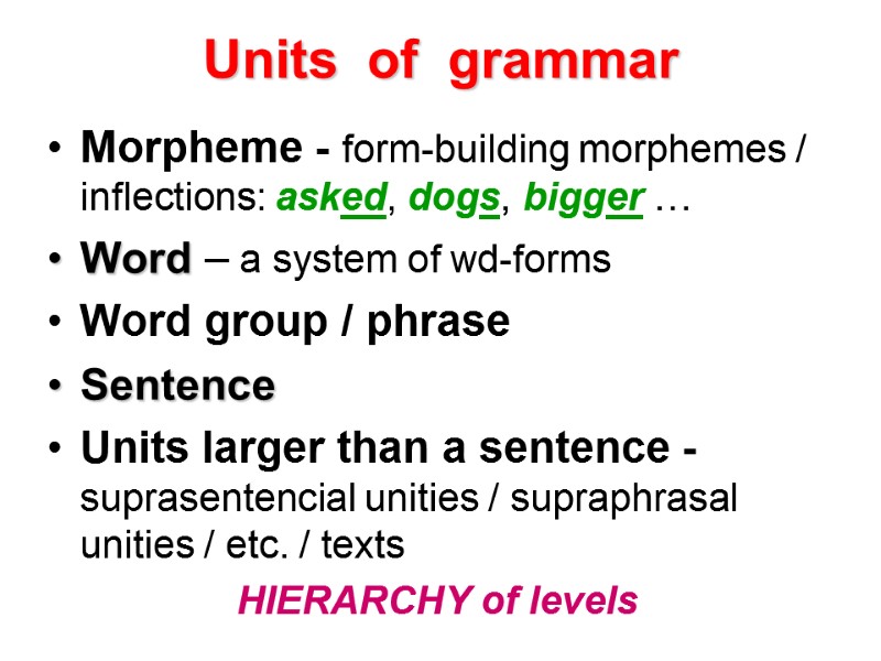 THEORY OF ENGLISH GRAMMAR some schemes to be