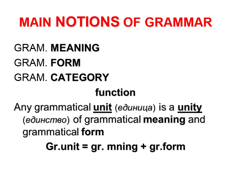 THEORY OF ENGLISH GRAMMAR some schemes to be