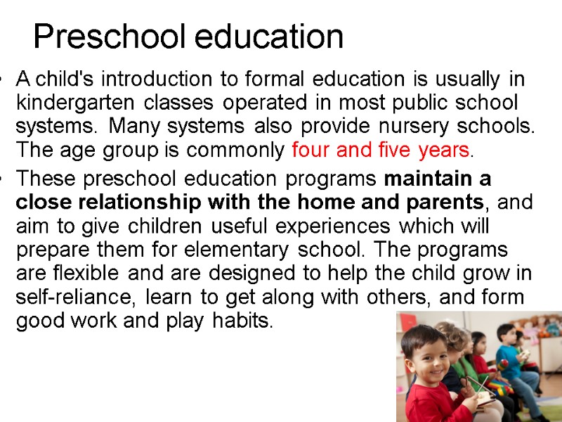Organization and structure of the system of education