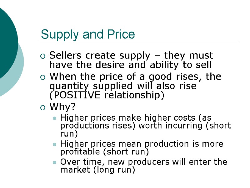 Introduction to Economics Microeconomics — Supply Supply and