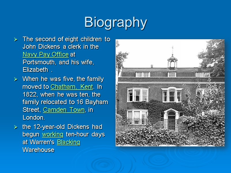 Charles John Huffam Dickens 7 February 1812 Portsmouth,