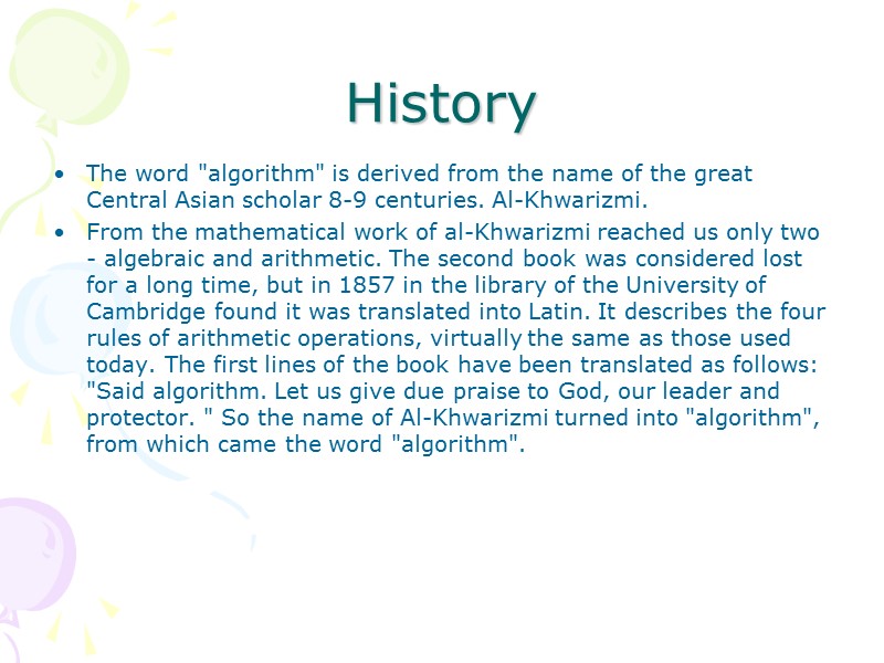 Algorithms Types of algorithms Properties of algorithms Erkinova