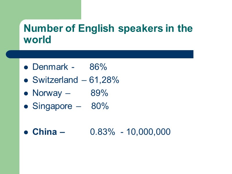 English as a GLOBAL language World English English