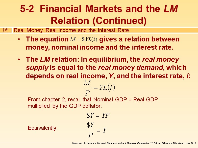 CHAPTER 5: GOODS AND FINANCIAL MARKETS: THE IS-LM