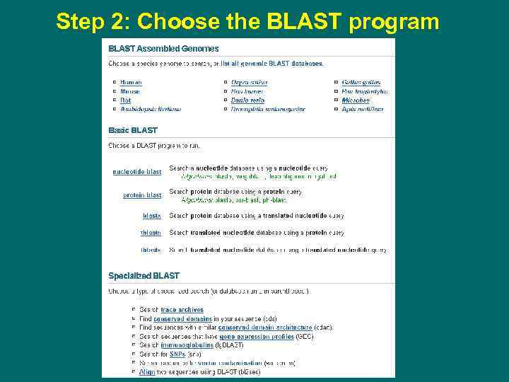 BLAST http www ncbi nlm nih gov