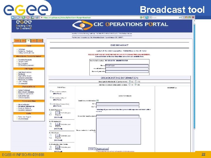 Enabling Grids for E-scienc E EGEE Operational Procedures