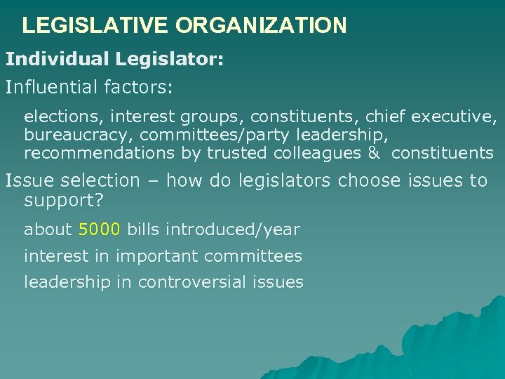 CHAPTER 6 THE LEGISLATURE Text Cubbage et al