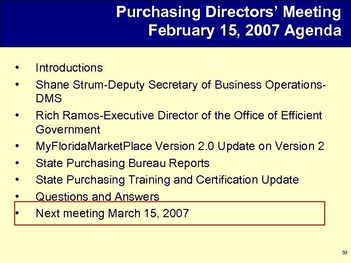 Purchasing Directors Meeting February 15 2007 State