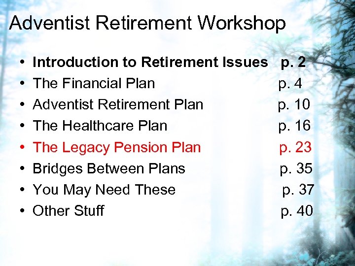 Thinking About Retiring 2014 Adventist Retirement Workshop