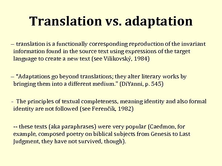 Special Topics in Old Middle and Modern